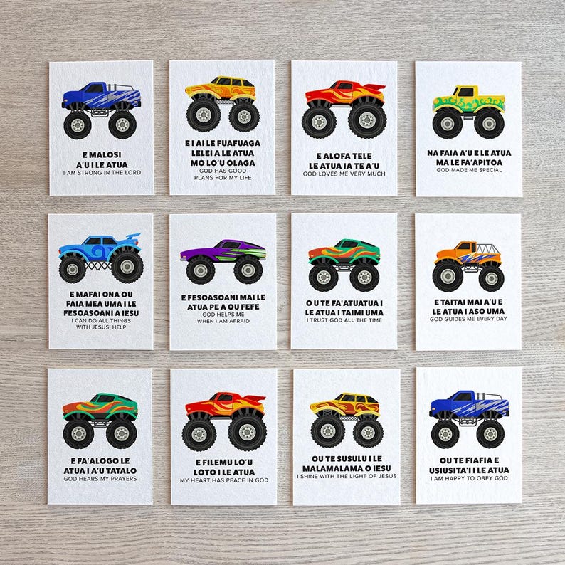 Samoan Christian Affirmations for Kids Flashcard Printable | Monster ...