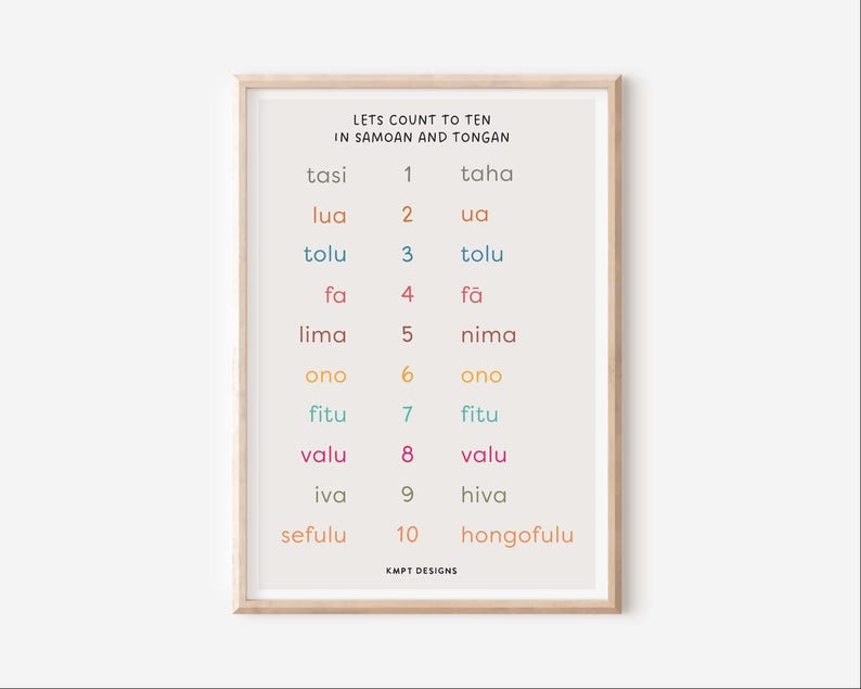 Samoan Tongan Numbers Printable | DIGITAL FILE ONLY | Bilingual ...
