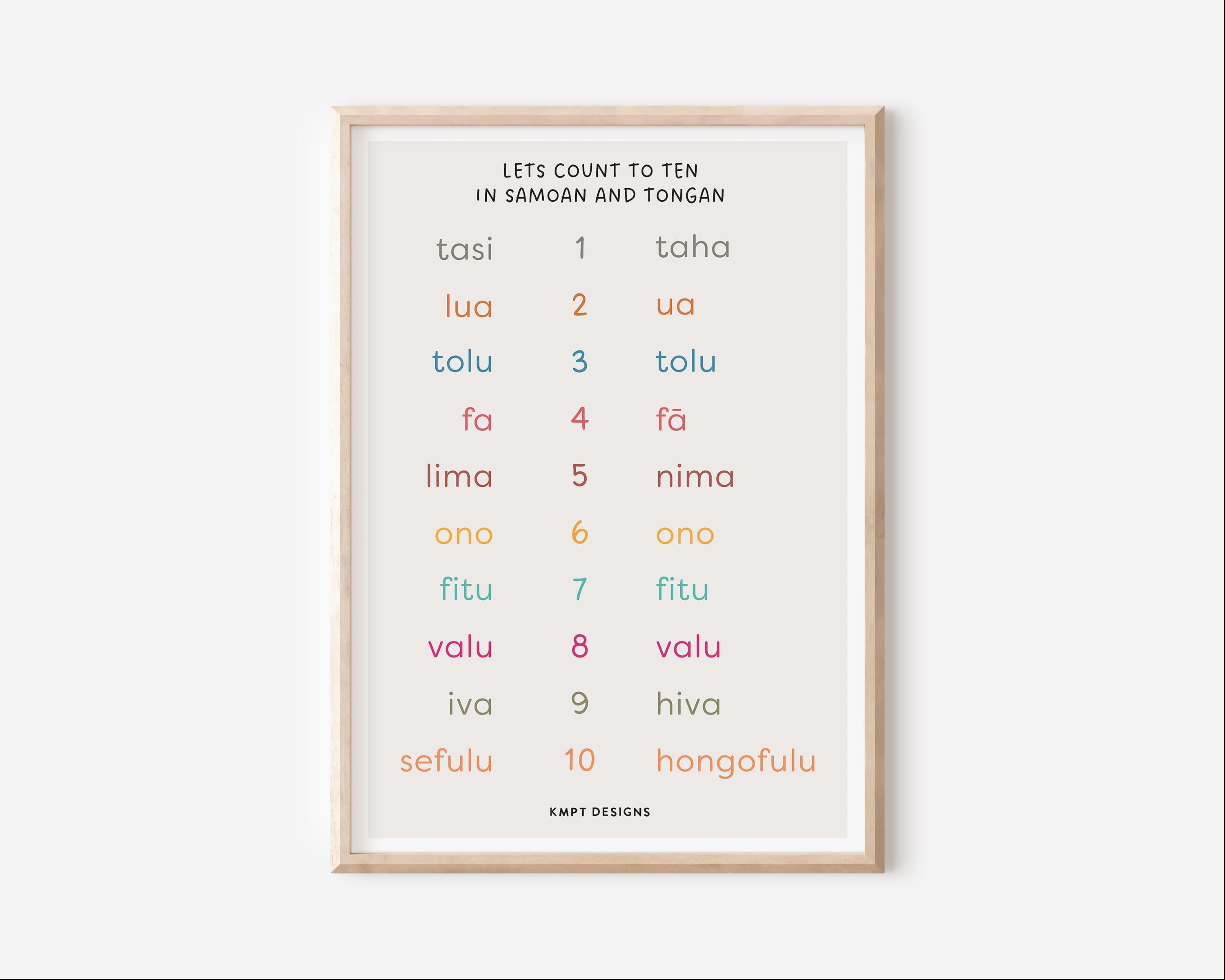 Samoan Tongan Numbers Printable | DIGITAL FILE ONLY | Bilingual ...