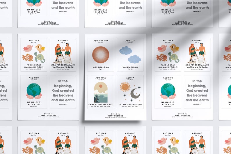 Printable Days of Creation Flashcards in Samoan, Christian Learning ...