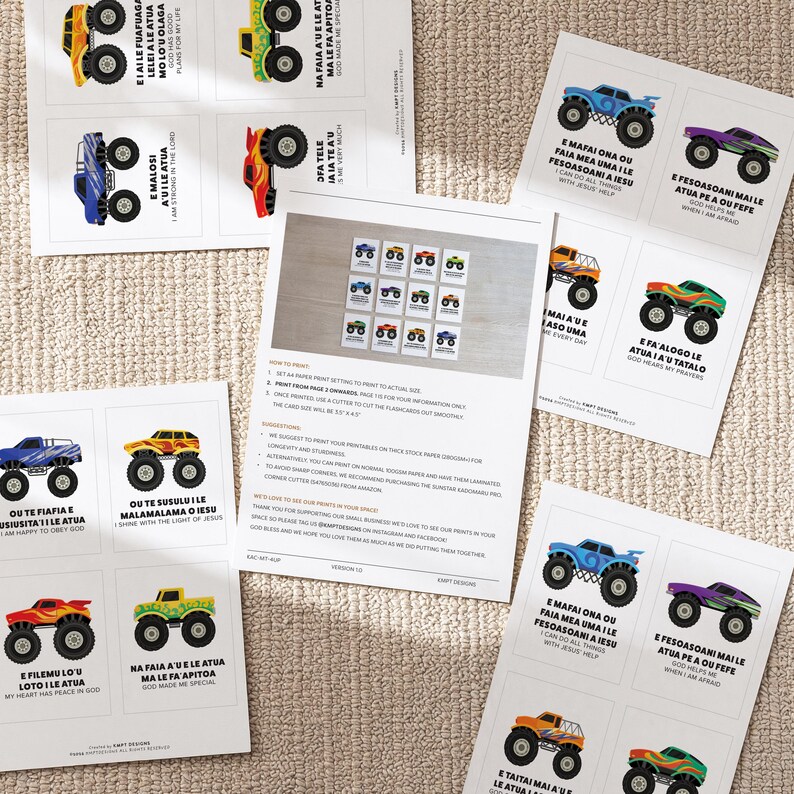 Samoan Christian Affirmations for Kids Flashcard Printable | Monster ...