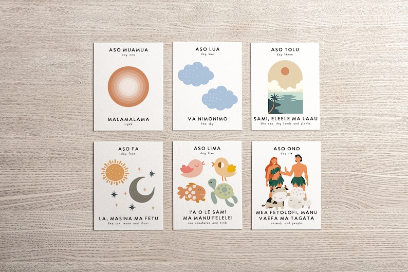 Printable Days of Creation Flashcards in Samoan, Christian Learning ...