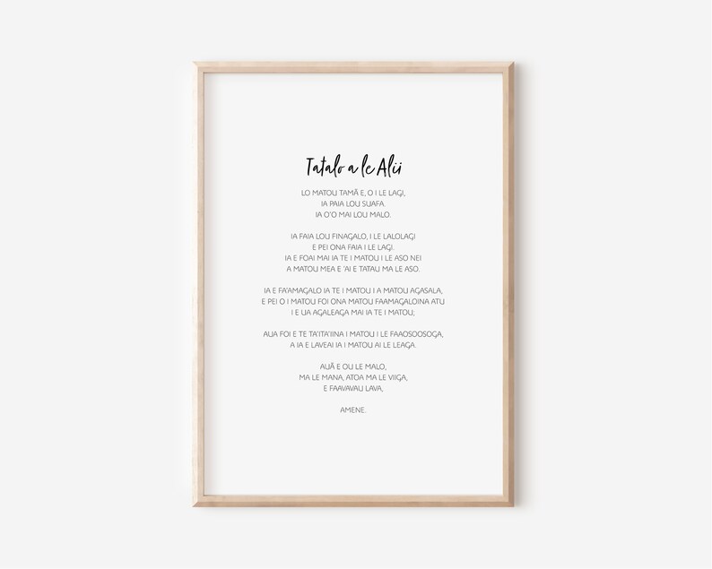 Samoan Minimal Style Lord's Prayer Tatalo a Le Alii - Etsy Australia