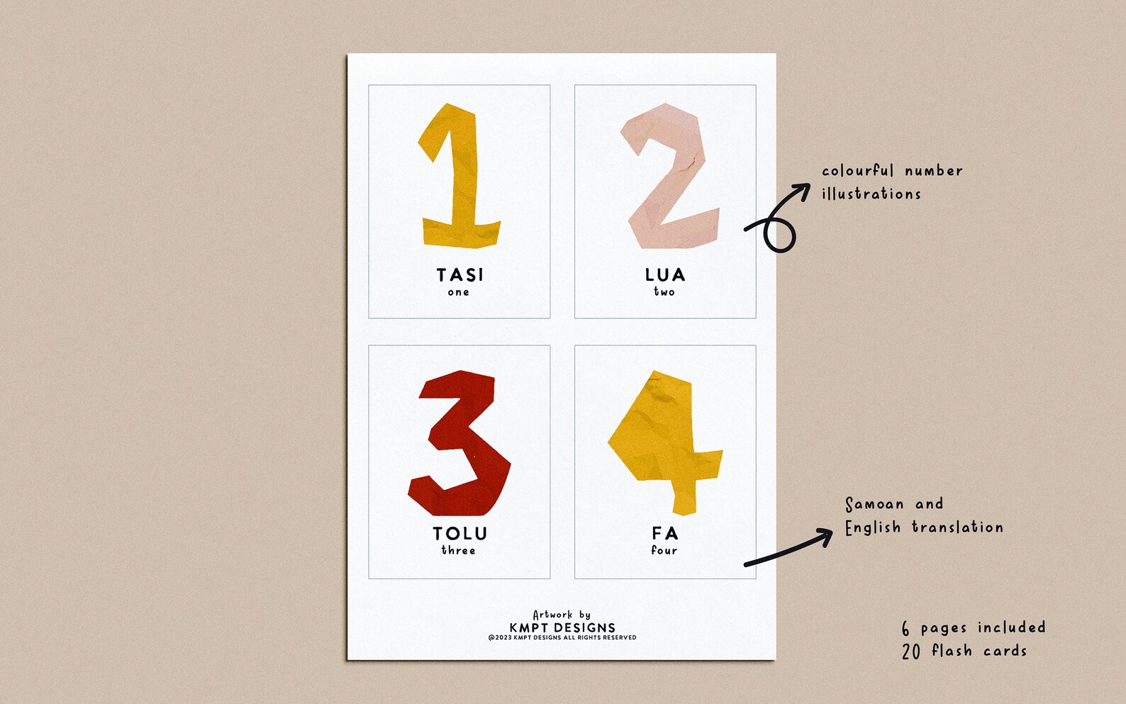 Samoan Numbers 1-20 Flashcard Printable | Learning Samoan Flash Cards ...