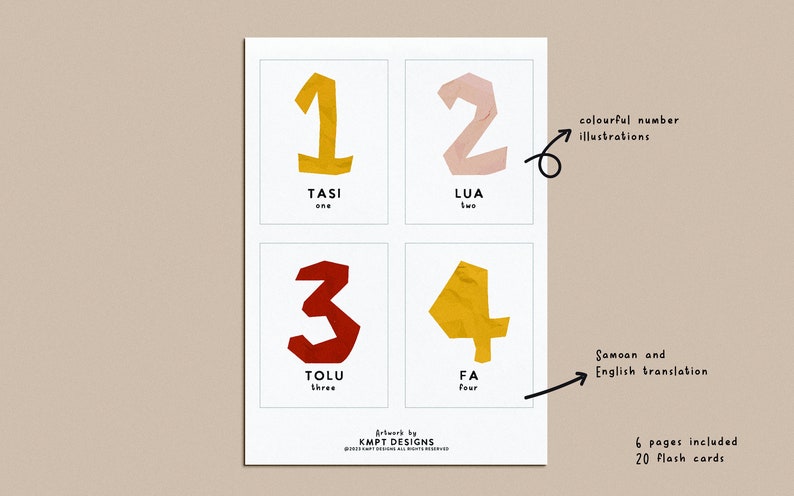 Samoan Numbers 1-20 Flashcard Printable | Learning Samoan Flash Cards ...
