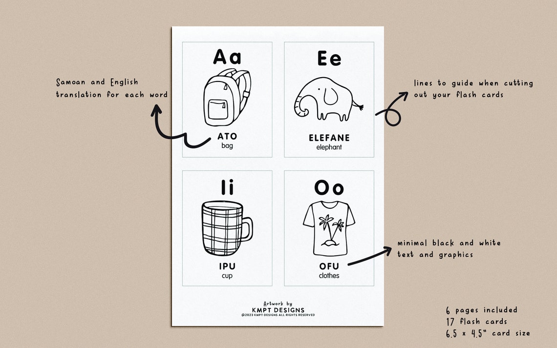 Samoan Alphabet Pi Tautau Mono Flashcard Printable | DIGITAL PRINT ONLY ...