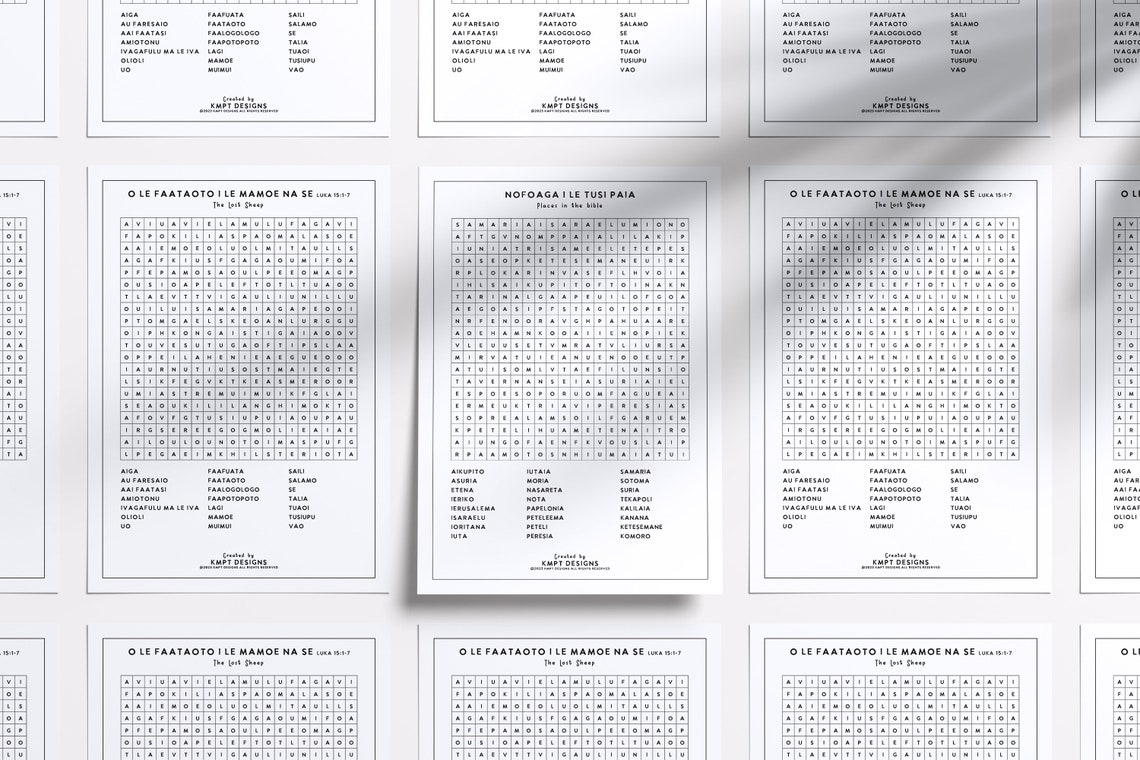 Samoan Christian Bible Word Search | 20 X Word Search Sheets on Bible ...