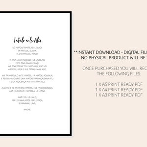 Samoan Minimal Style Lord's Prayer Tatalo a Le Alii Digital Print ...