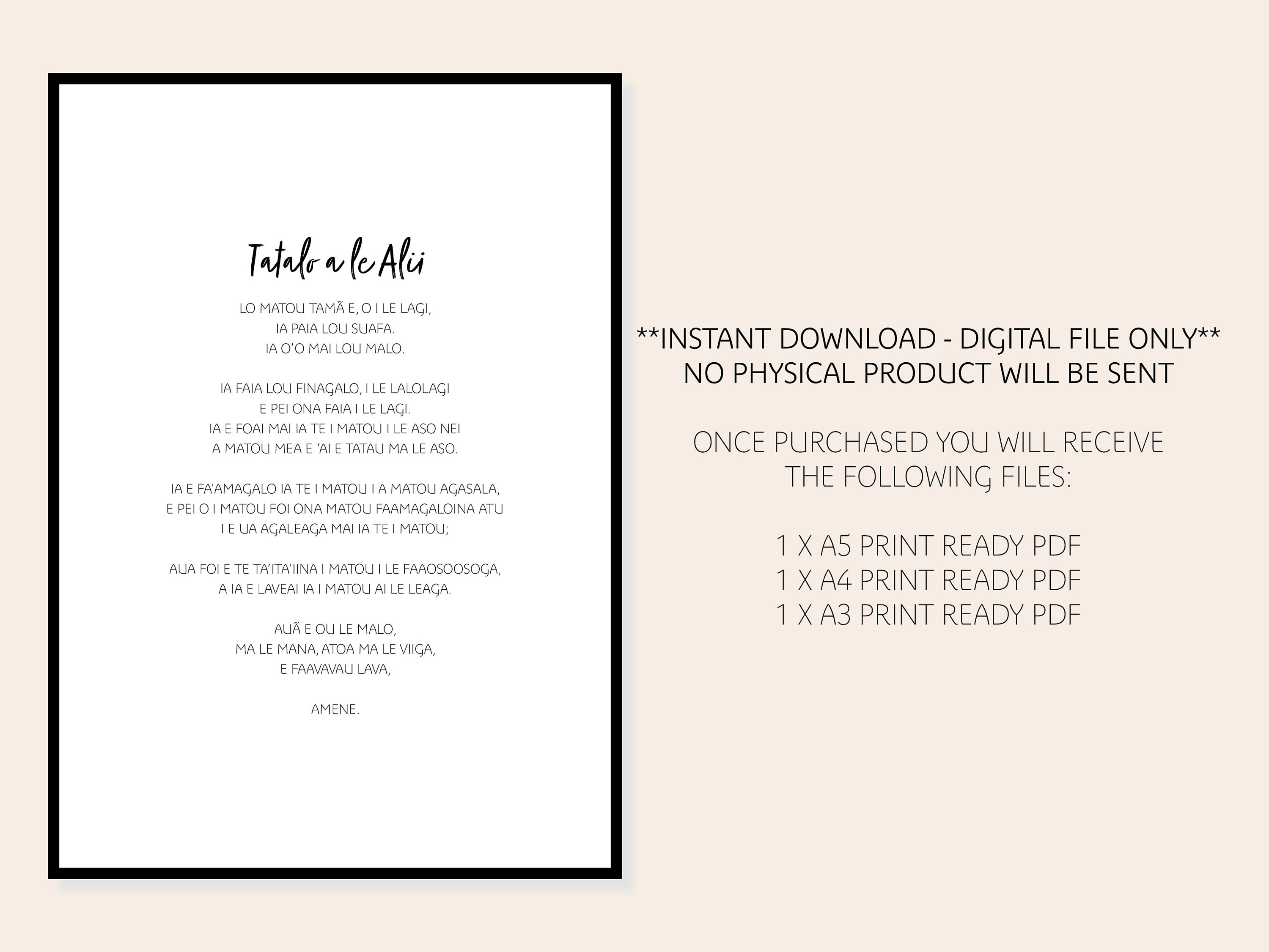 Samoan Minimal Style Lord's Prayer Tatalo a Le Alii Digital Print - Etsy