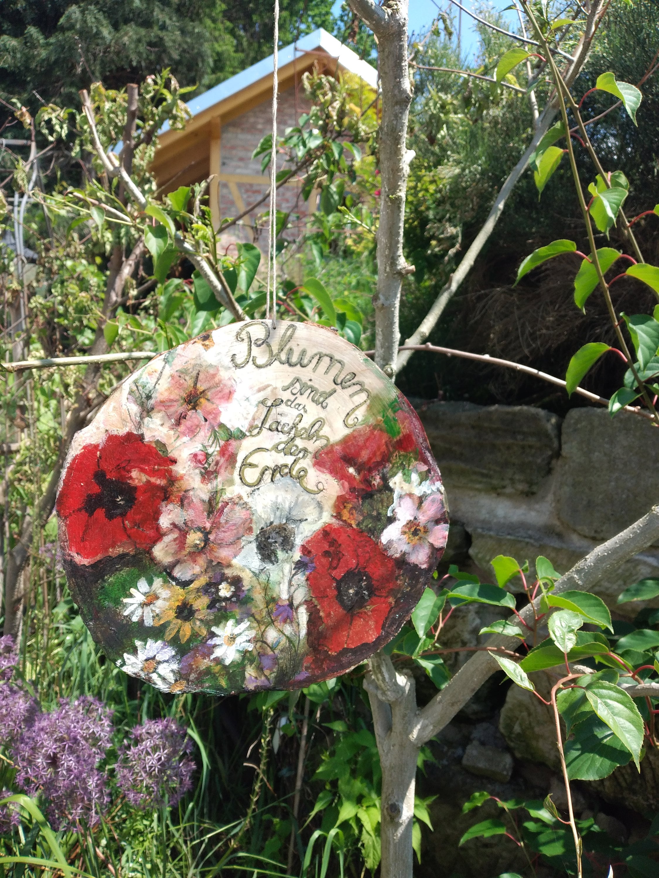 Hand-painted wooden disc garden decoration garden | Etsy