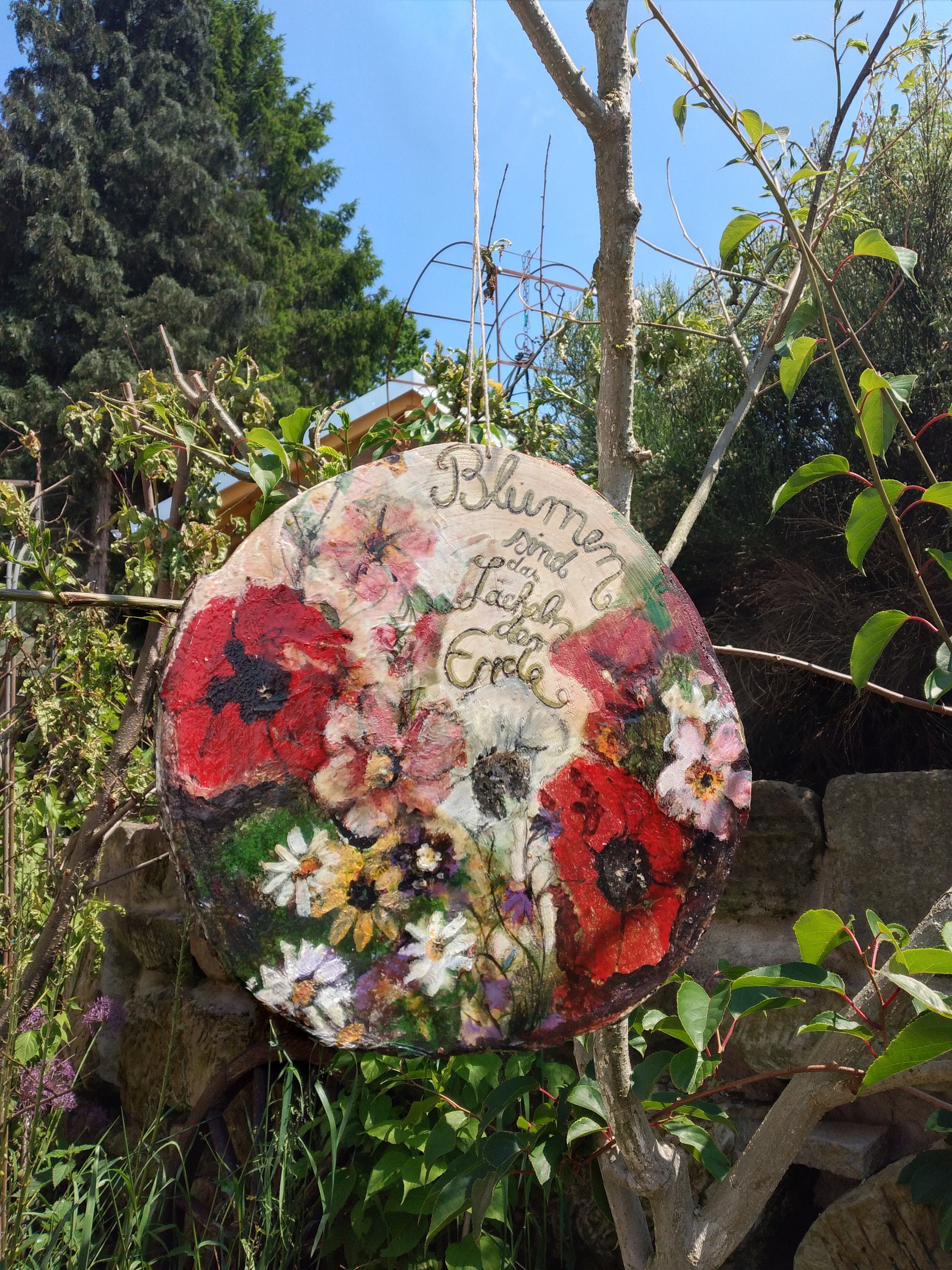 Hand-painted wooden disc garden decoration garden | Etsy