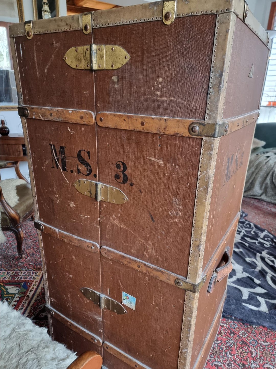 Antique Wardrobe Trunk, Heavy Antique Wardrobe Trunk With Transport ...