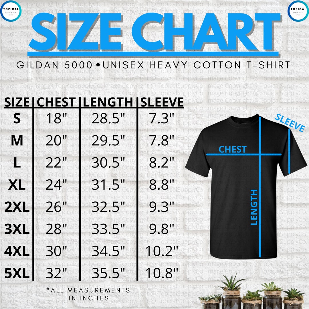 HQ Gildan 5000 Size Chart Gildan 5000 Unisex Heavy Cotton - Etsy