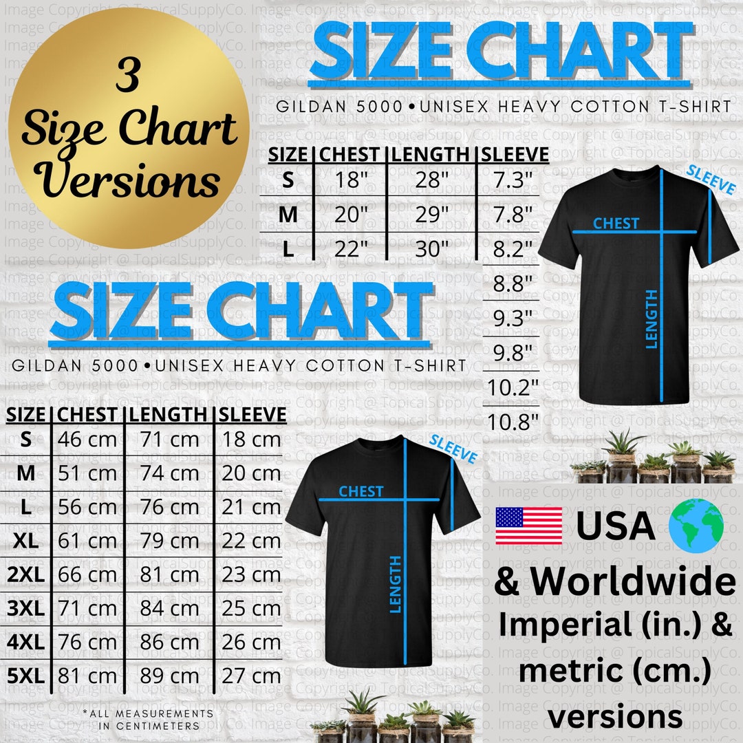 HQ Gildan 5000 Size Chart | Gildan 5000 Unisex Heavy Cotton Tee Size ...