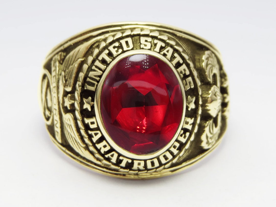 US Paratrooper Ring , USA , Airborne , All the Way , Sterling 10KP Gold ...