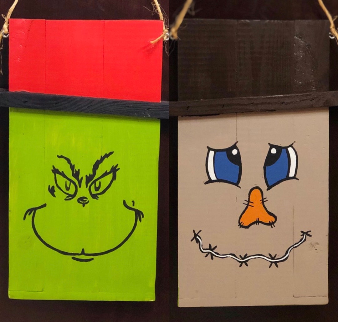 Hand-painted, Reversible Pallet Holiday Decor, Grinch and Scarecrow ...
