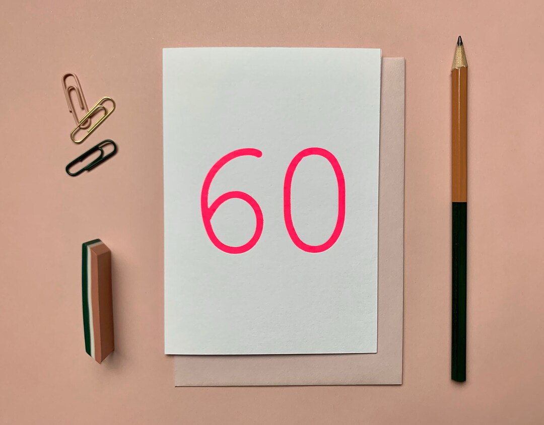 Happy 60th Birthday Pink Card, Women's Birthday Card, Neon Birthday ...