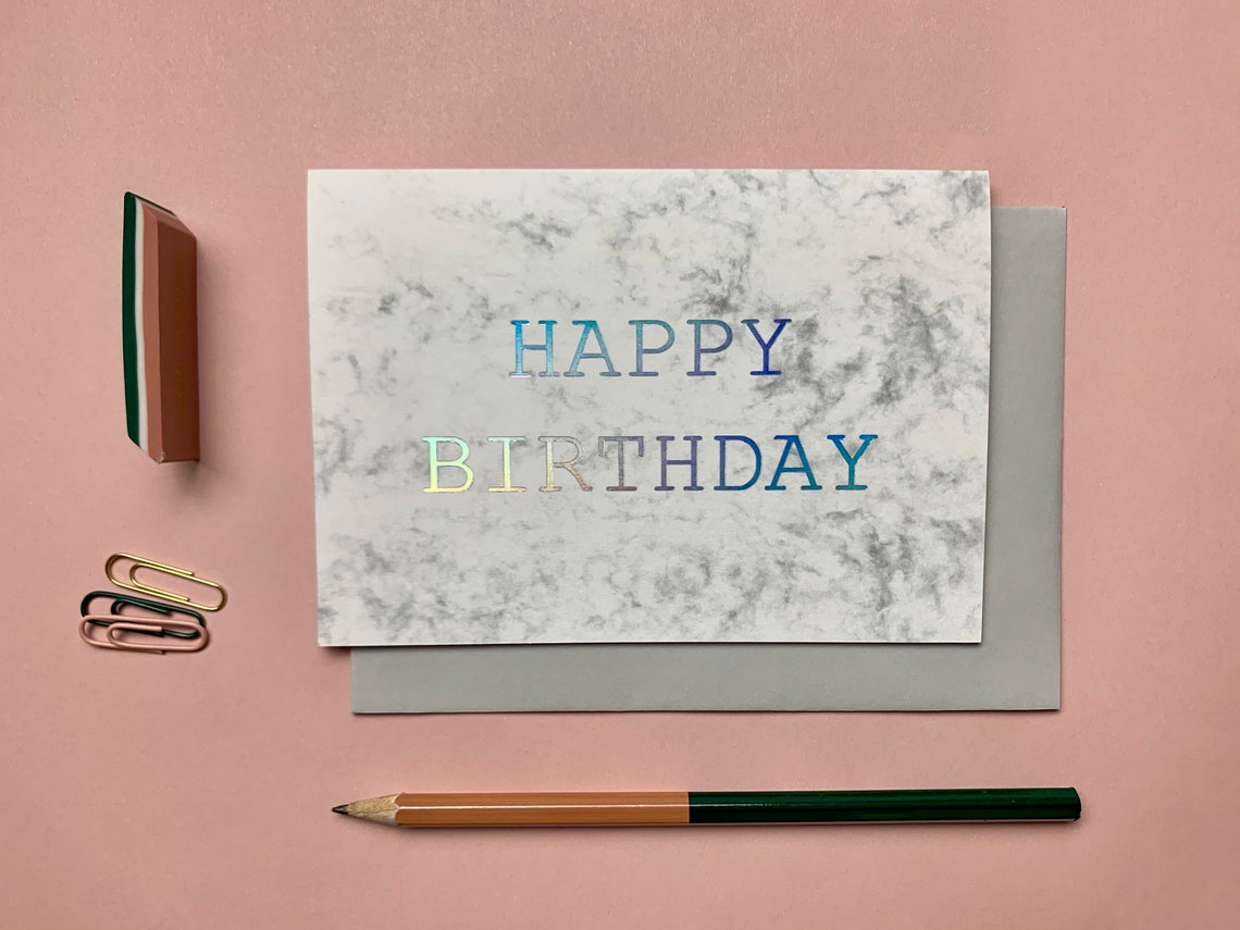Happy Birthday Marble Card, Birthday Card, Happy Birthday Card, Foil ...