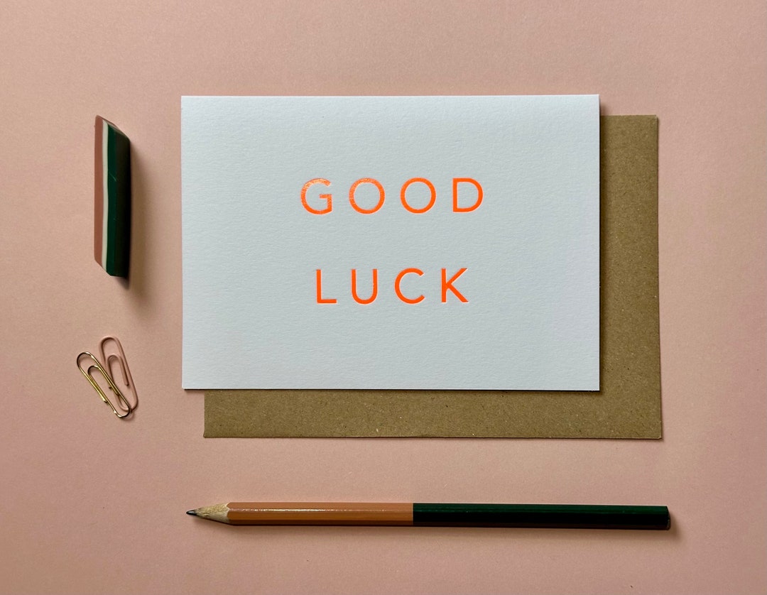 Good Luck Orange Card, Neon Good Luck, Handprinted Good Luck, Wildcard ...
