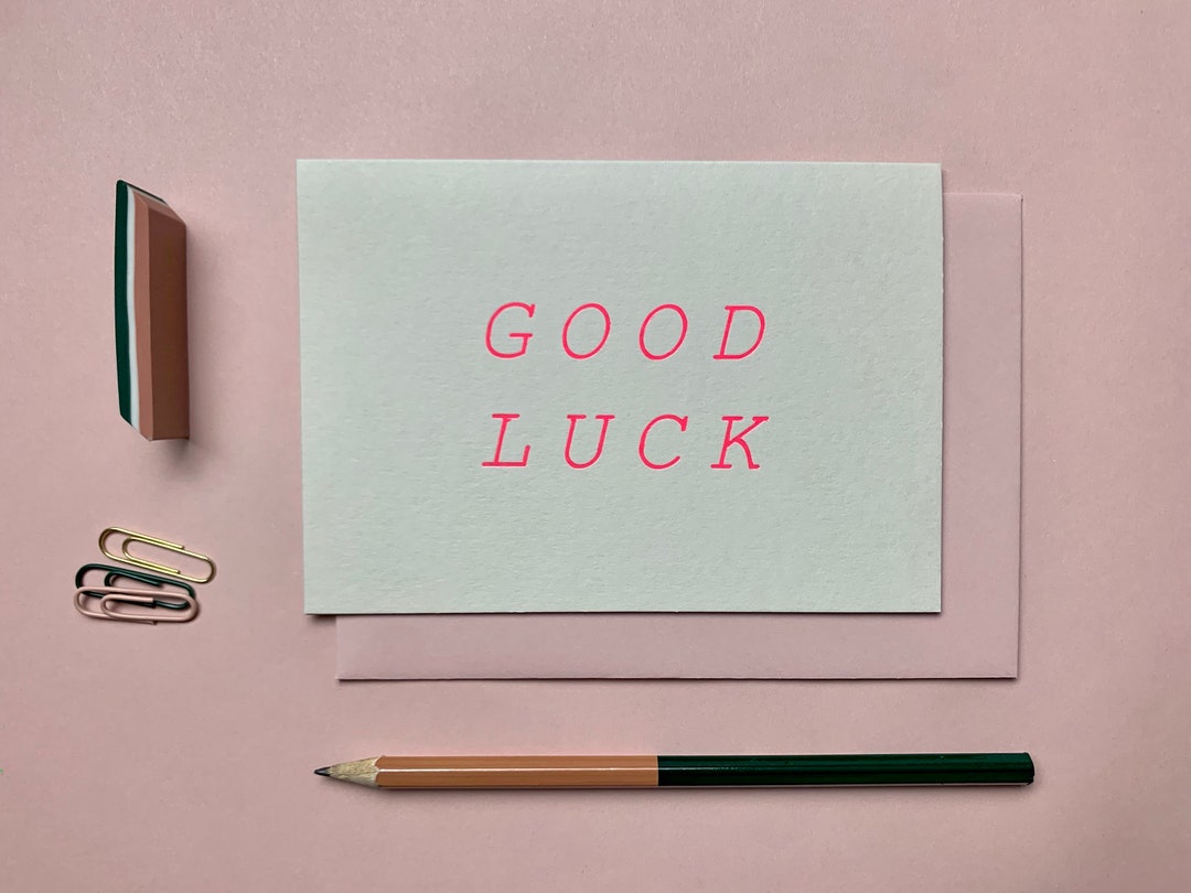 Handprinted Good Luck Card, Good Luck Pink Card, Handmade Good Luck ...