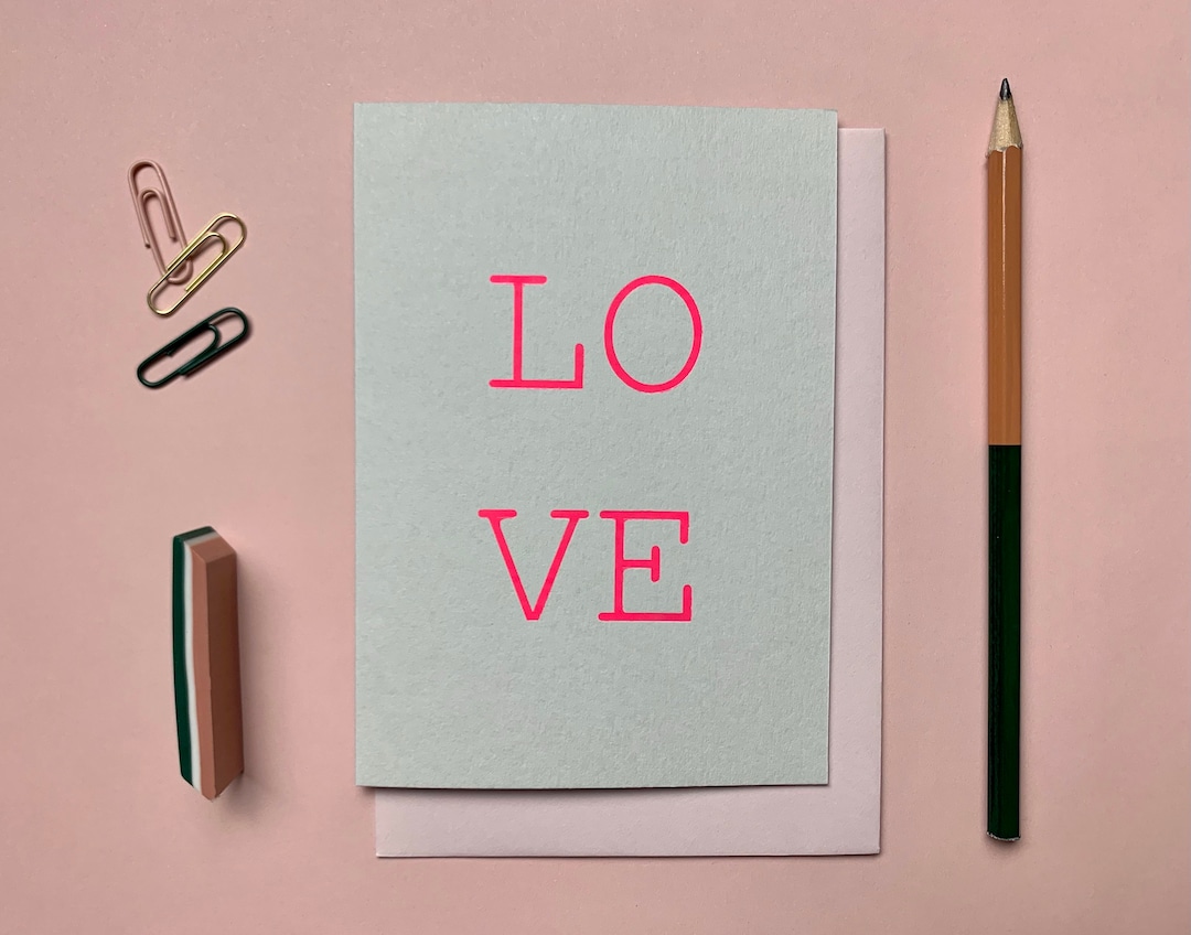 Handprinted LOVE Card, Love Pink Card, Valentines Card, With Love Card ...