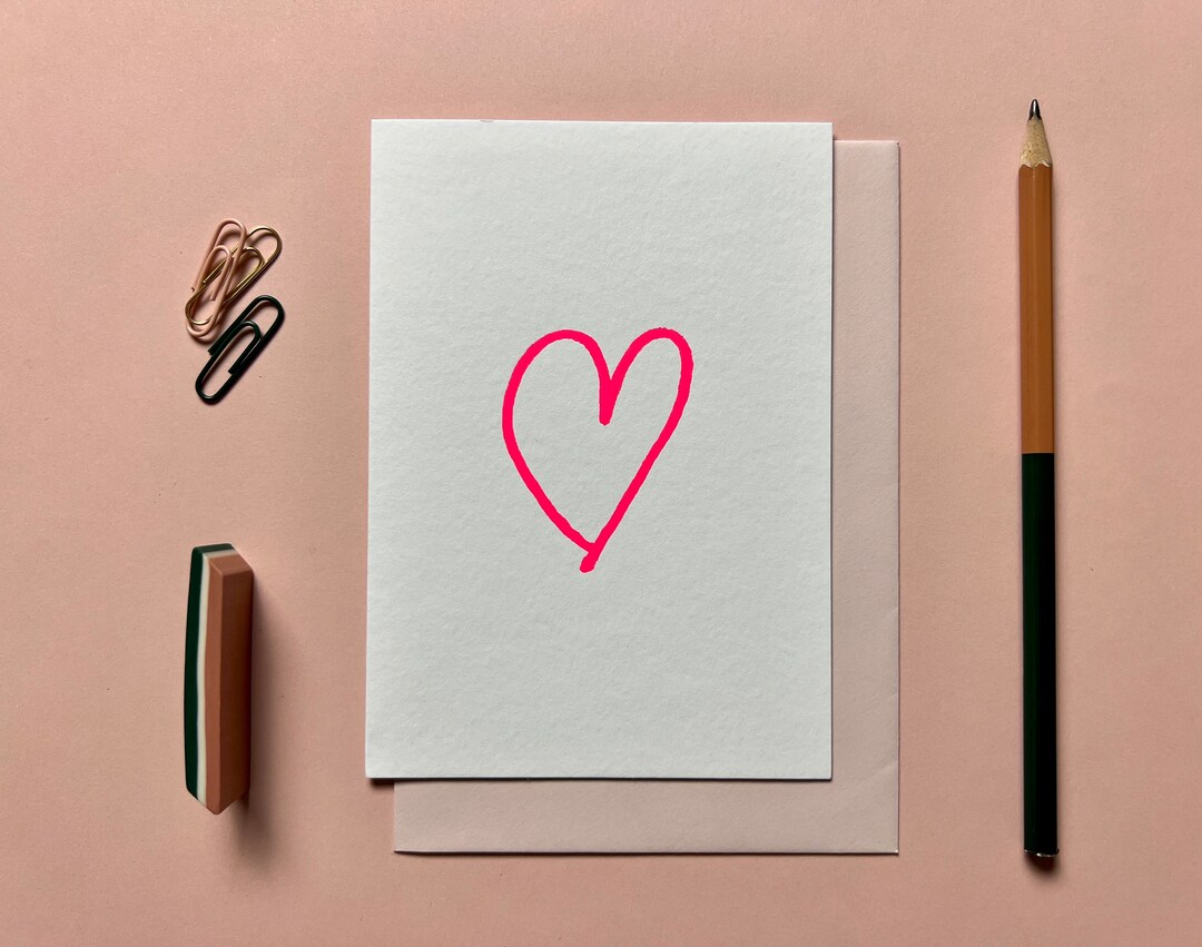 Handprinted Heart Pink Card, Heart Foil Card, With Love Card, Wedding ...