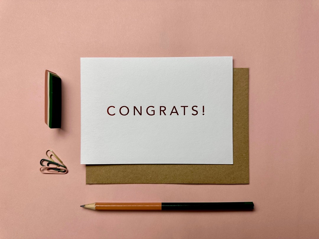 Congrats Card, Congratulations Card, Wedding Card, Handprinted Congrats ...
