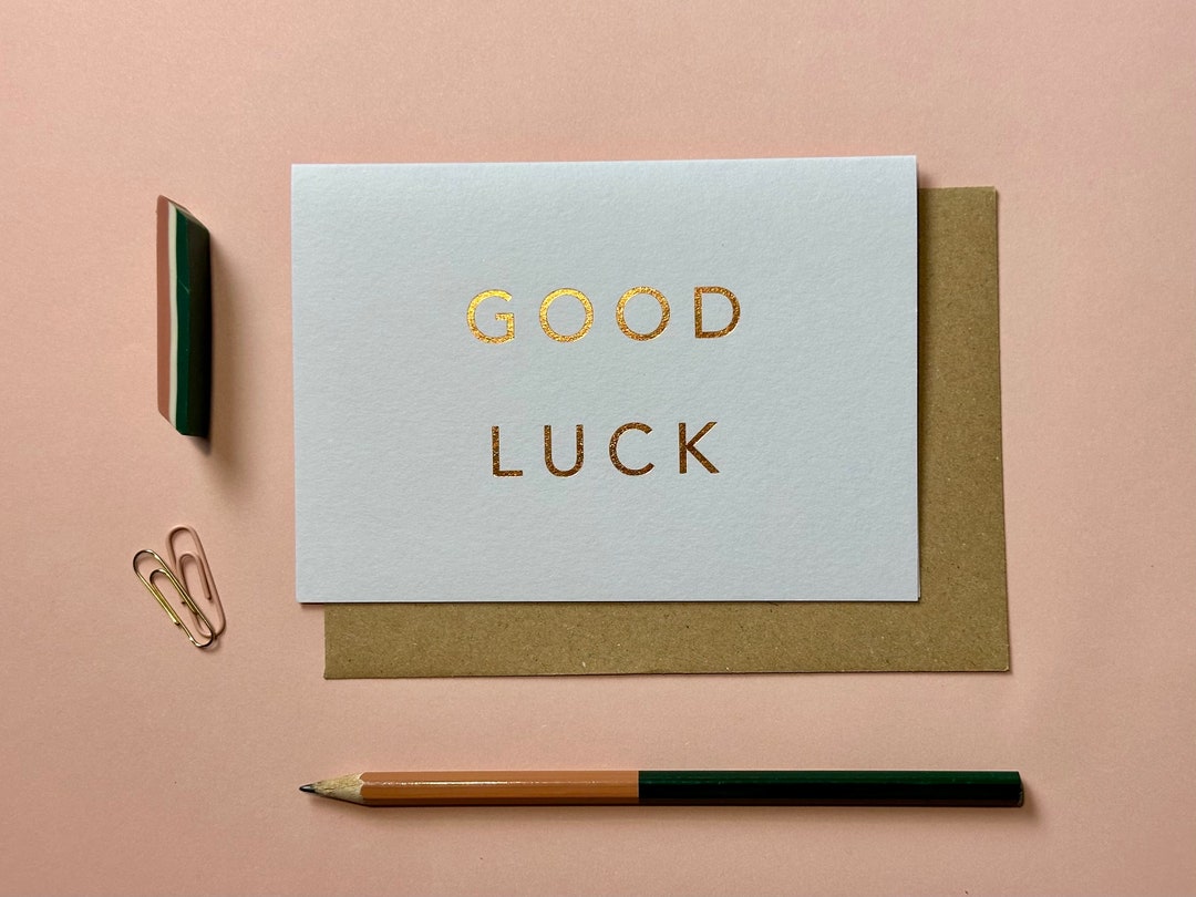 Handprinted Good Luck Card, Copper Good Luck Card, Best of Luck, Foil ...