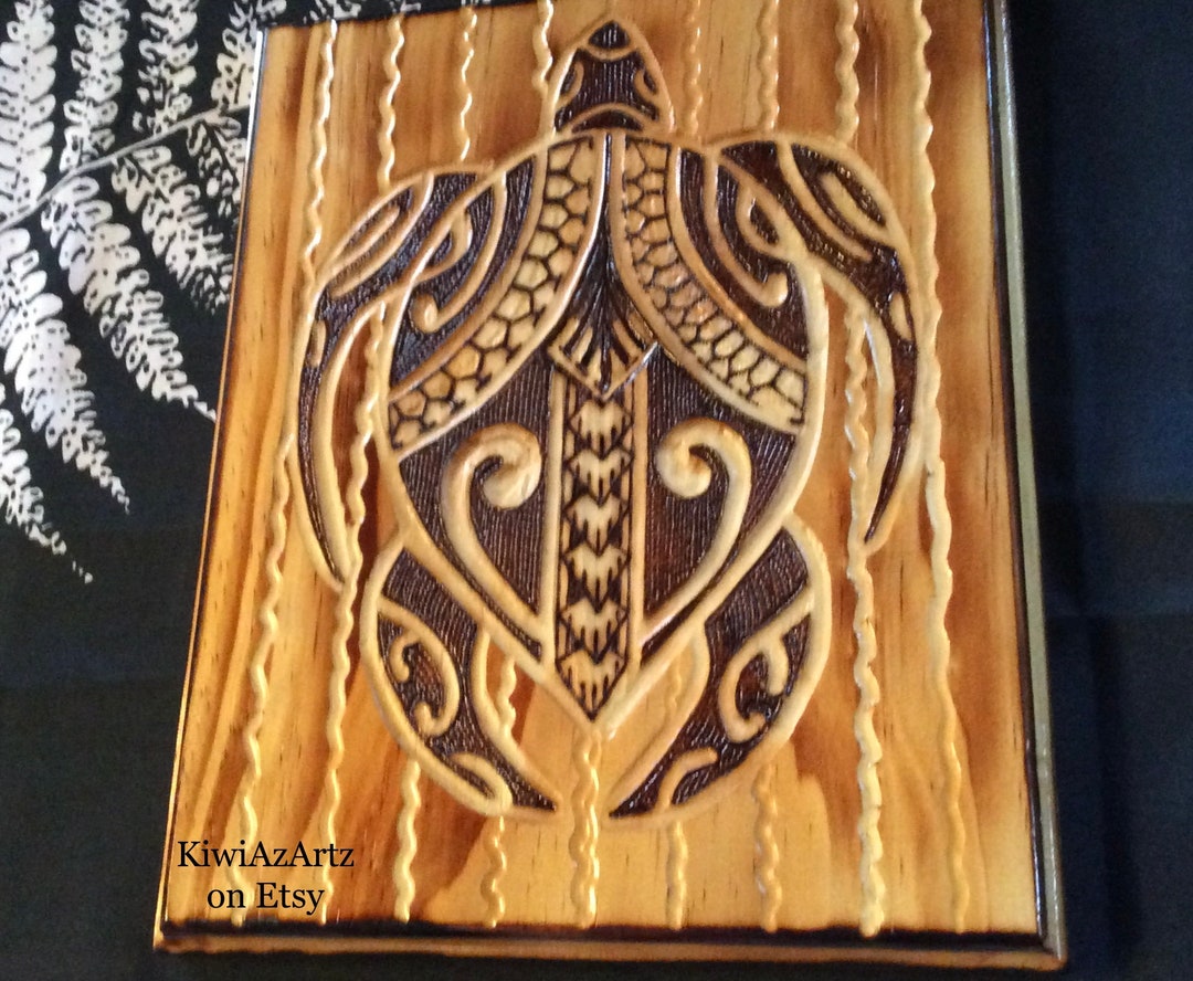 Maori Art Koru Honu turtle Carving Pyrography Contemporary - Etsy