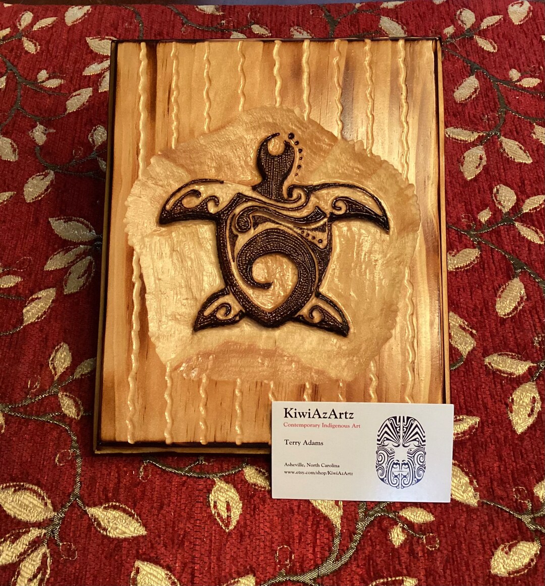 Maori Art~ Koru Honu ~turtle Carving~ Pyrography~ Contemporary Maori ...