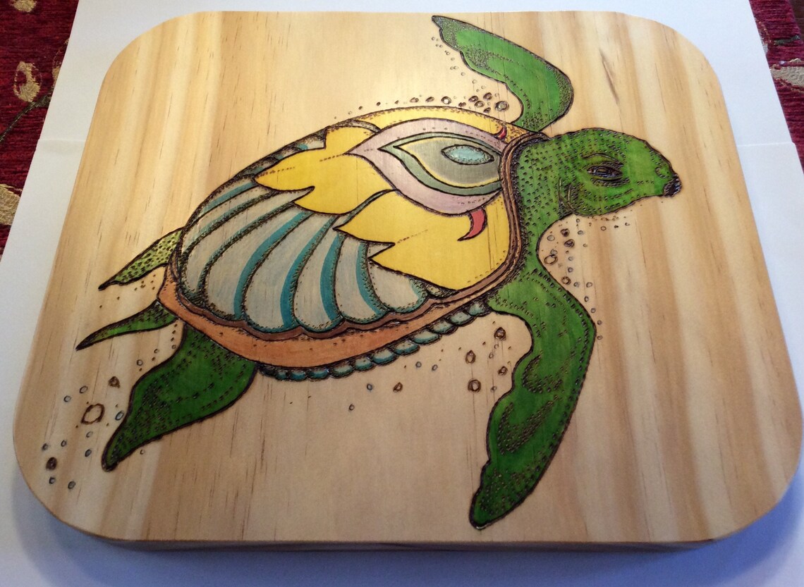 Wooden Sea Turtle Pyrography Contemporary Ocean Art - Etsy
