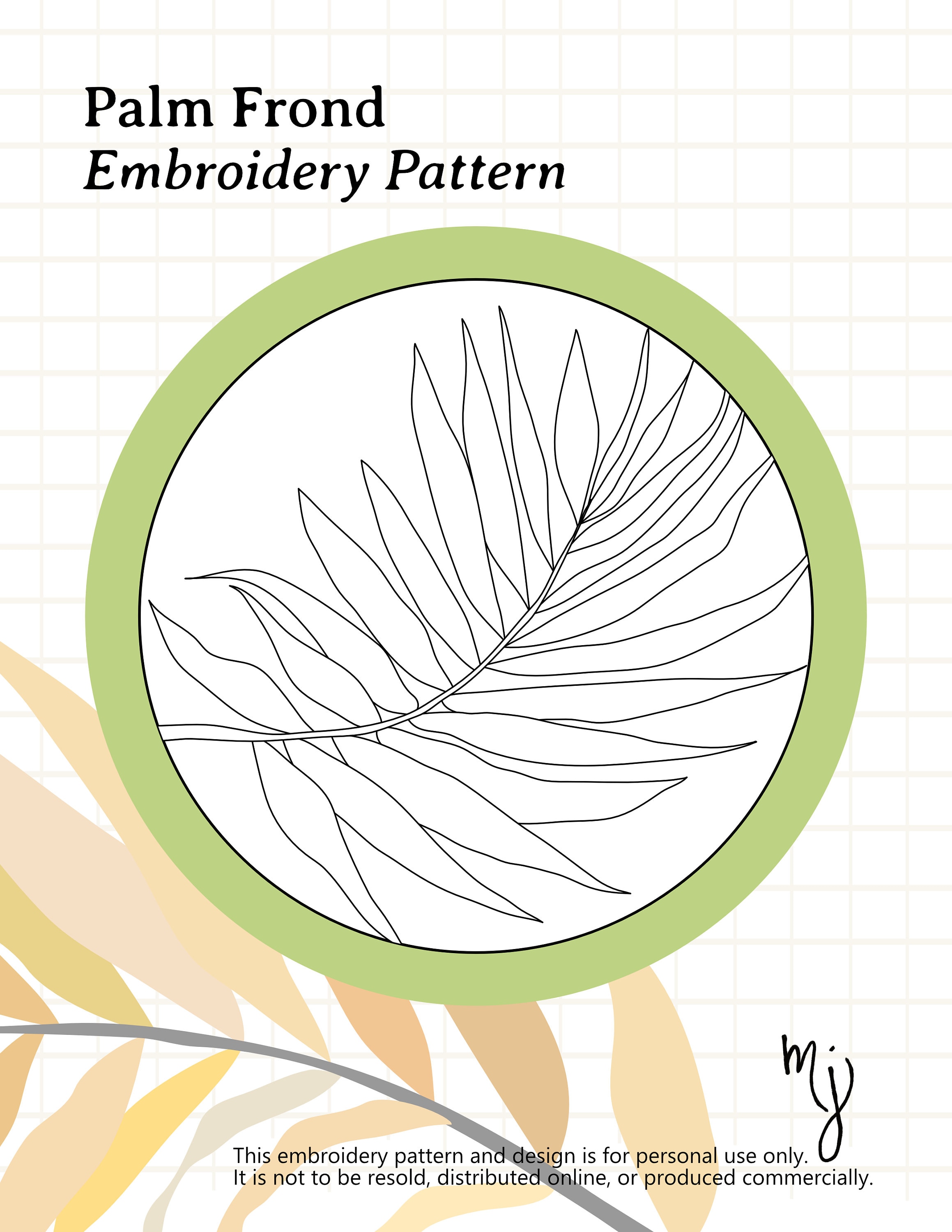 Palm Frond Embroidery Pattern Tropical Embroidery Template | Etsy