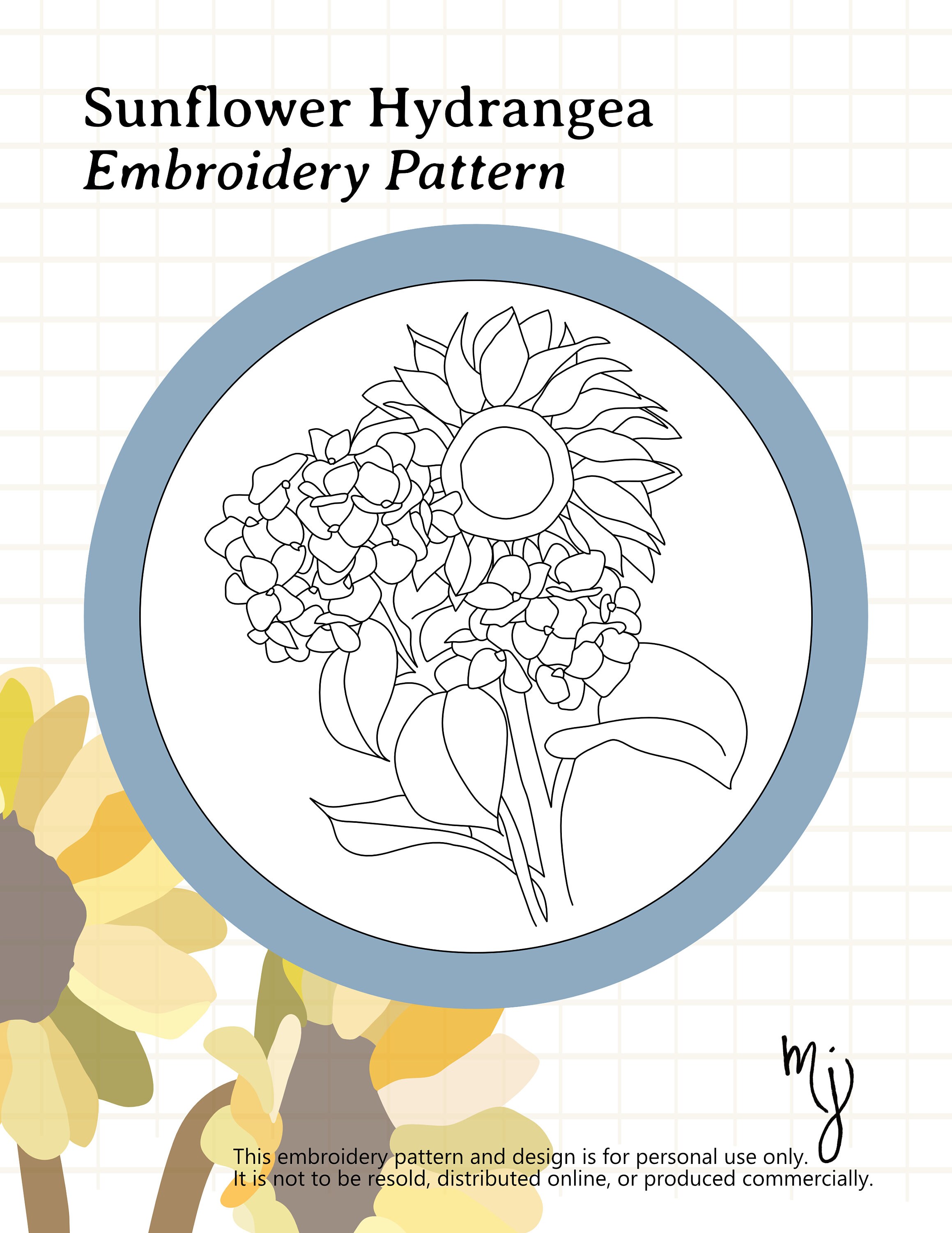 Sunflower Hydrangea Embroidery Pattern All Levels Embroidery - Etsy