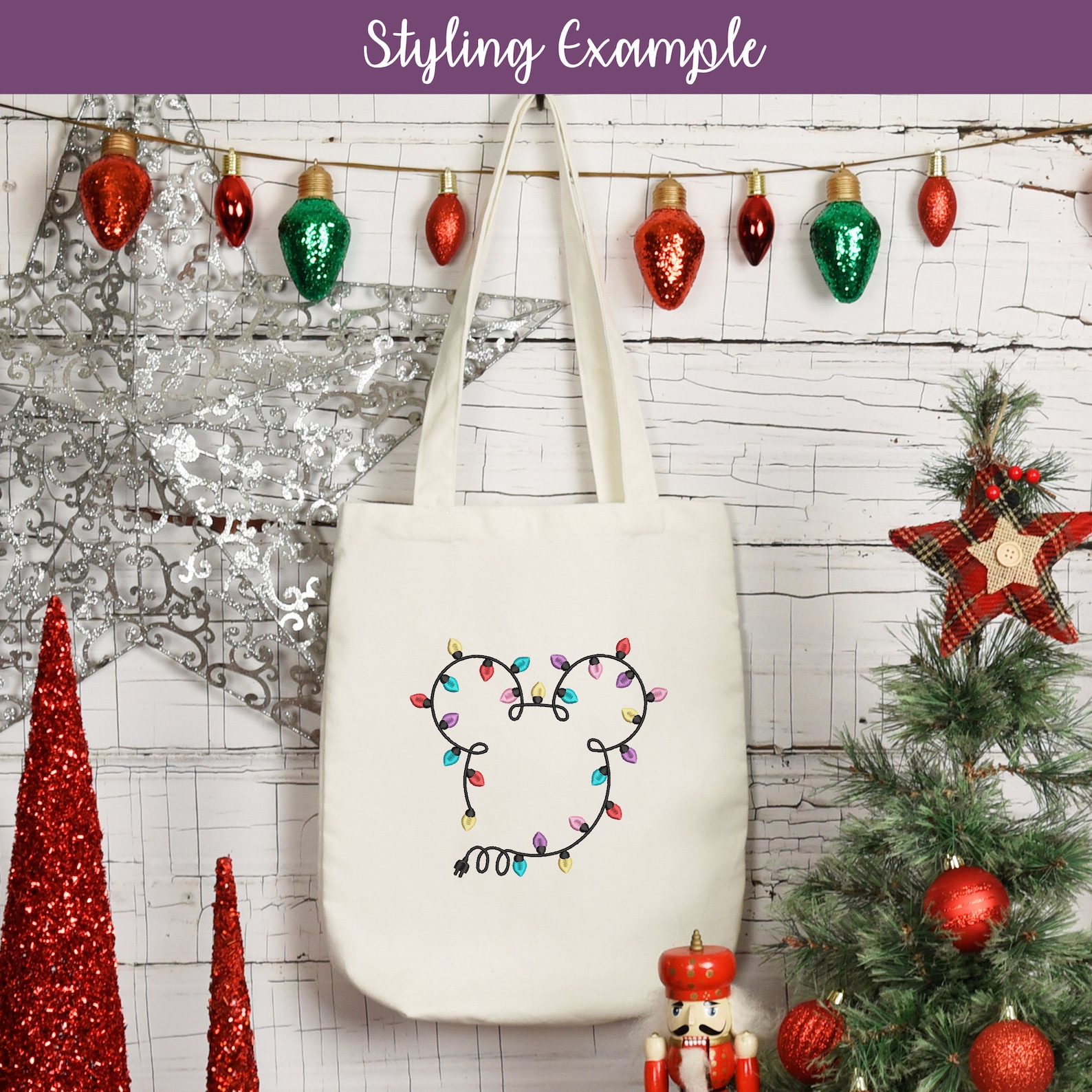 Mickey Mouse Inspired Christmas Lights Machine Embroidery - Etsy