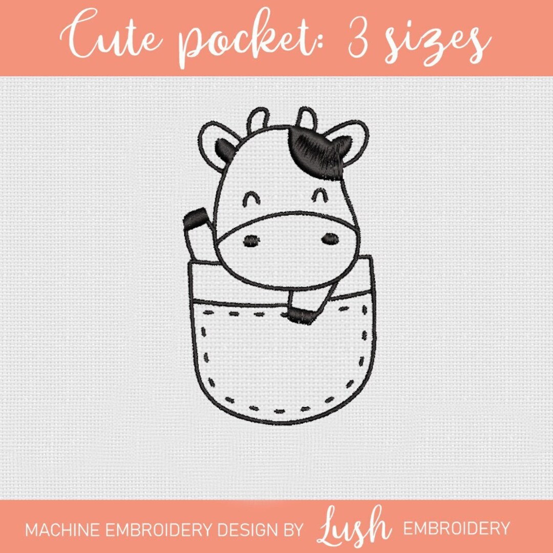 Pocket Animal Cow Baby Child Kids Machine Embroidery Design - 3 Sizes ...