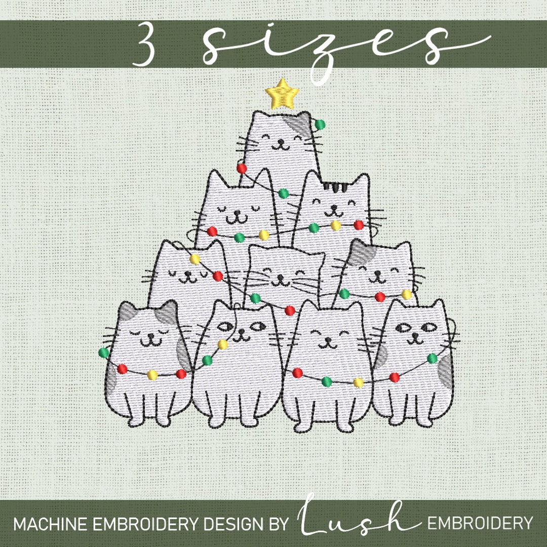 Christmas Cats Machine Embroidery Design 3 Sizes - Etsy