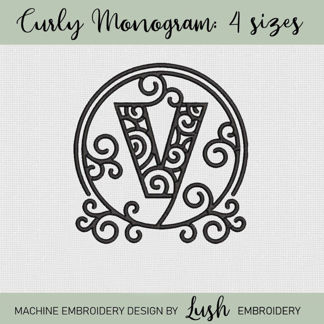 Curly Monogram Letter: v Machine Embroidery Design 4 Sizes - Etsy
