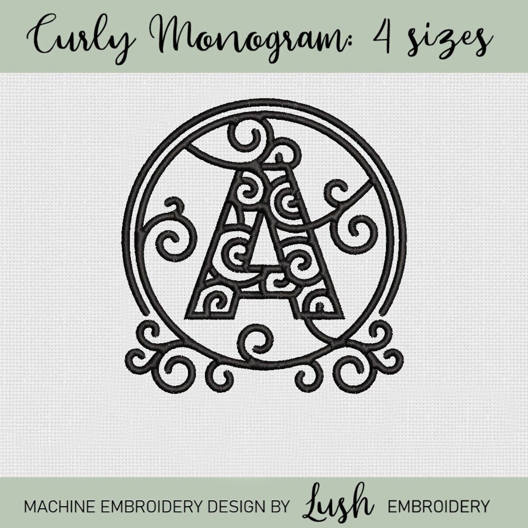 Curly Monogram Letter: a Machine Embroidery Design 4 Sizes - Etsy