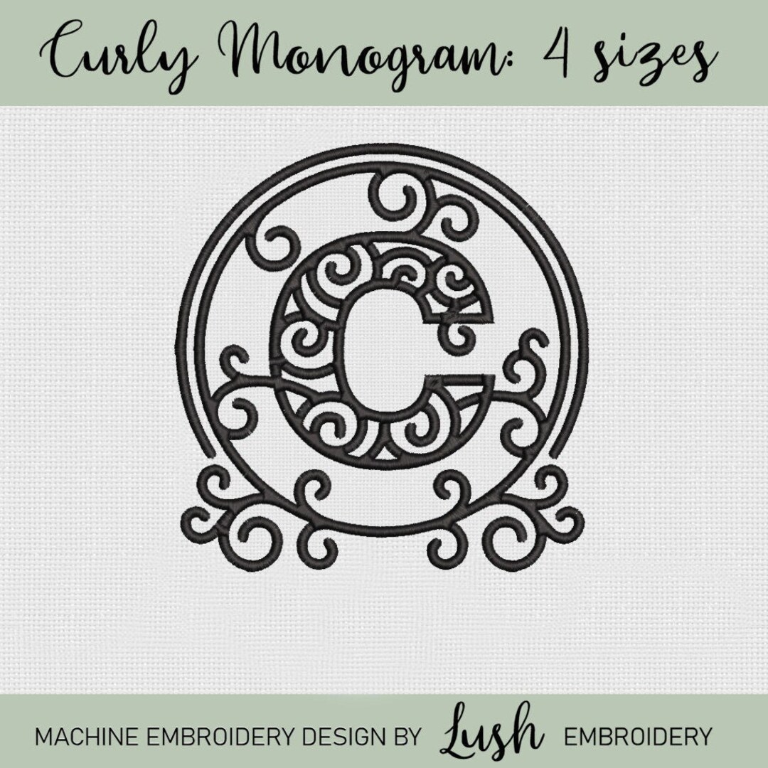 Curly Monogram Letter: c Machine Embroidery Design 4 Sizes - Etsy