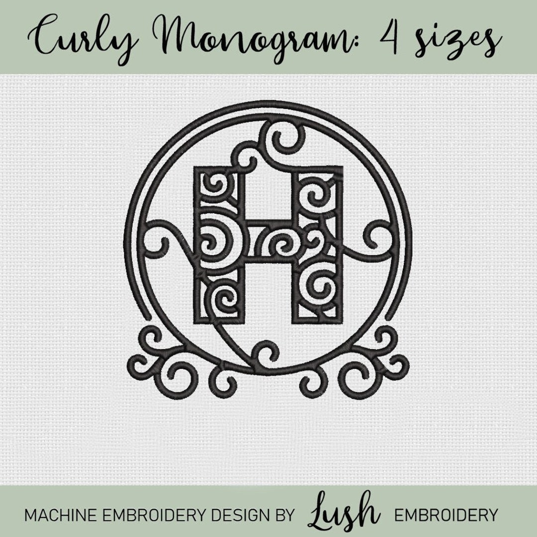 Curly Monogram Letter: h Machine Embroidery Design - Etsy