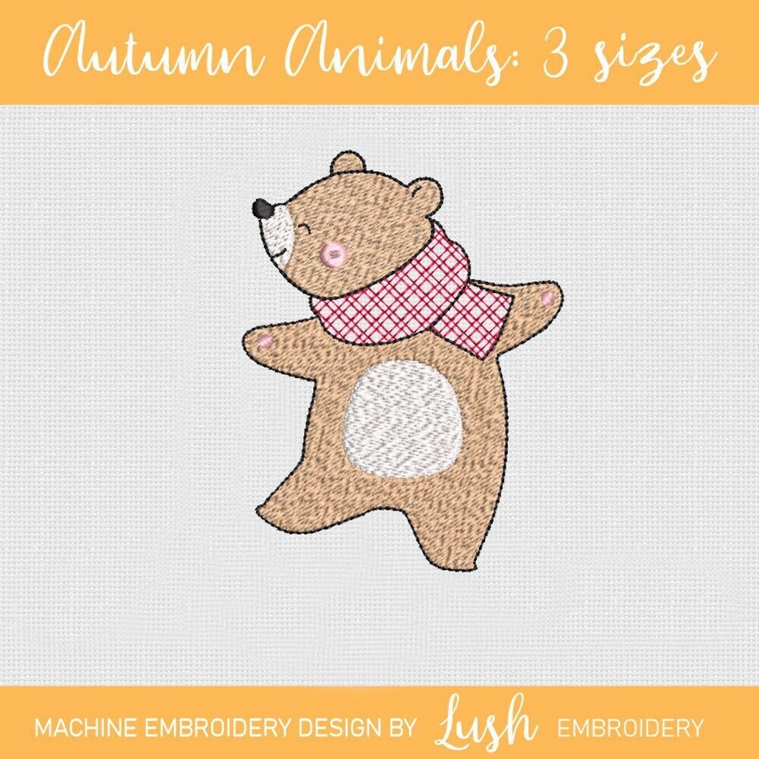 Autumn Animals Bear Woodland Baby Child Kids Machine Embroidery Design ...