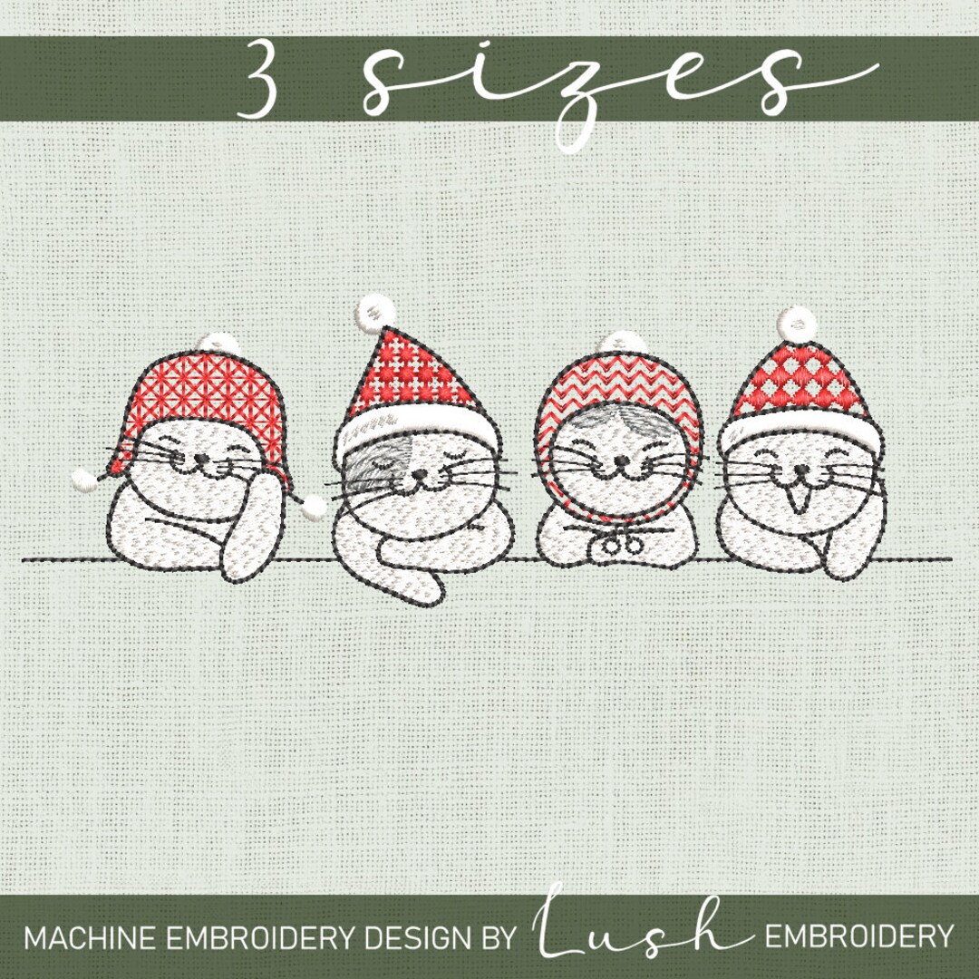 Christmas Cats Machine Embroidery Design - 3 Sizes - Etsy Australia