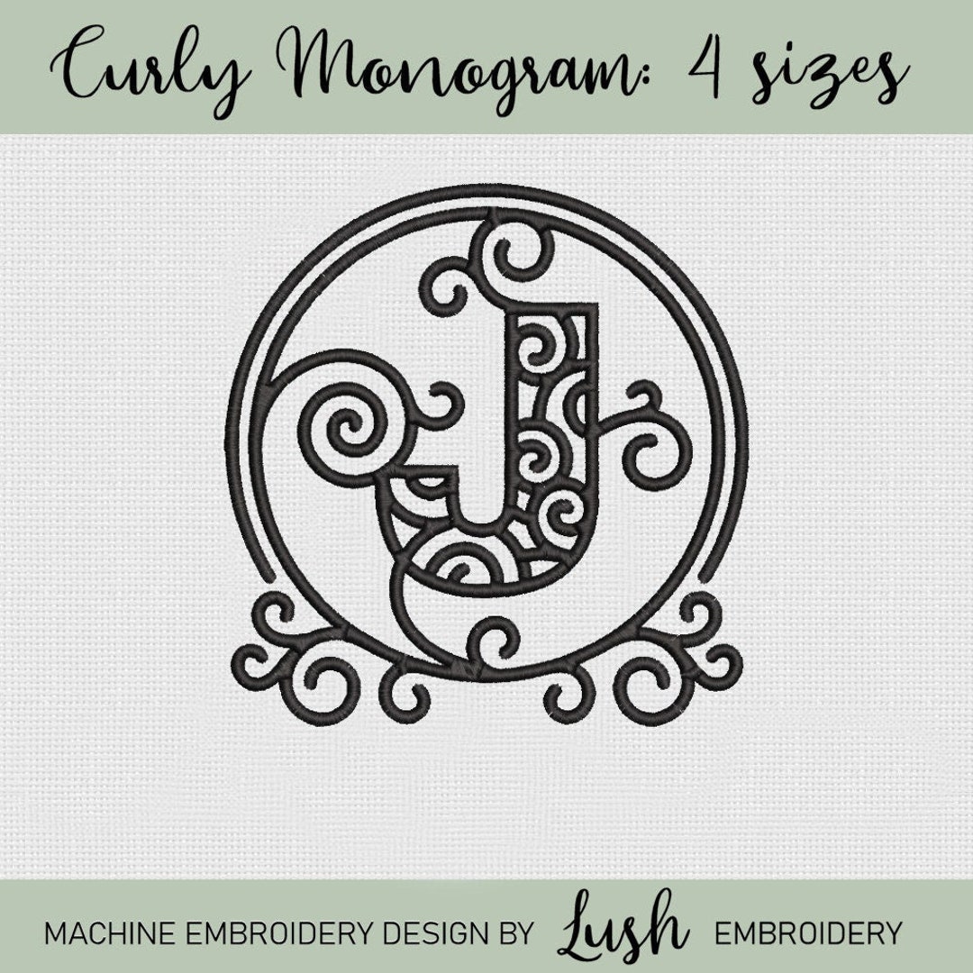 Curly Monogram Letter: j Machine Embroidery Design 4 Sizes - Etsy