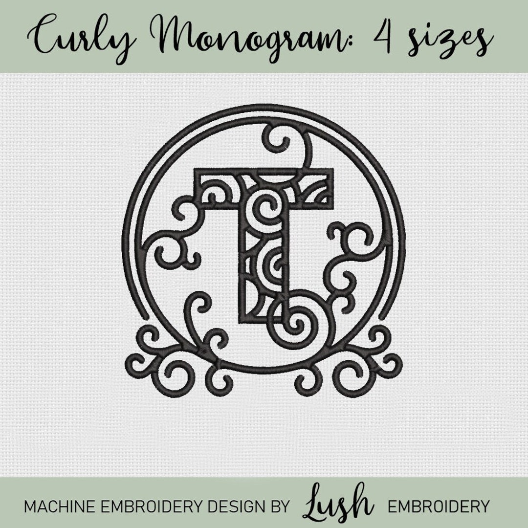 Curly Monogram Letter: t Machine Embroidery Design - Etsy
