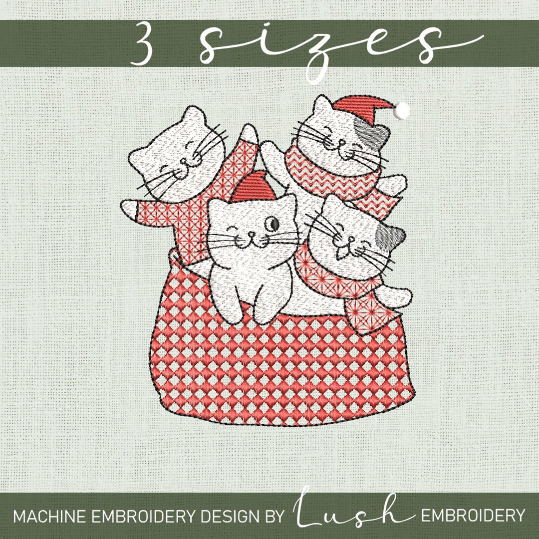 Christmas Cats Machine Embroidery Design - 3 Sizes - Etsy