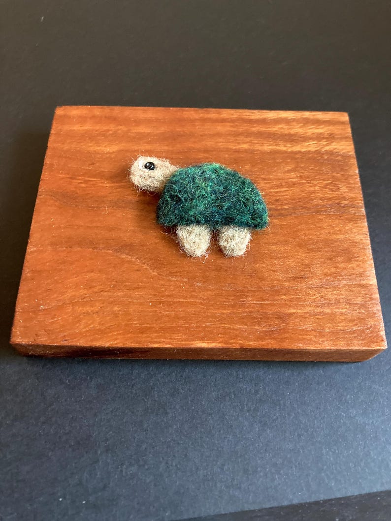 Needle Felted Turtle Wood Square, Turtle Lover Gift, Mini Tortoise ...