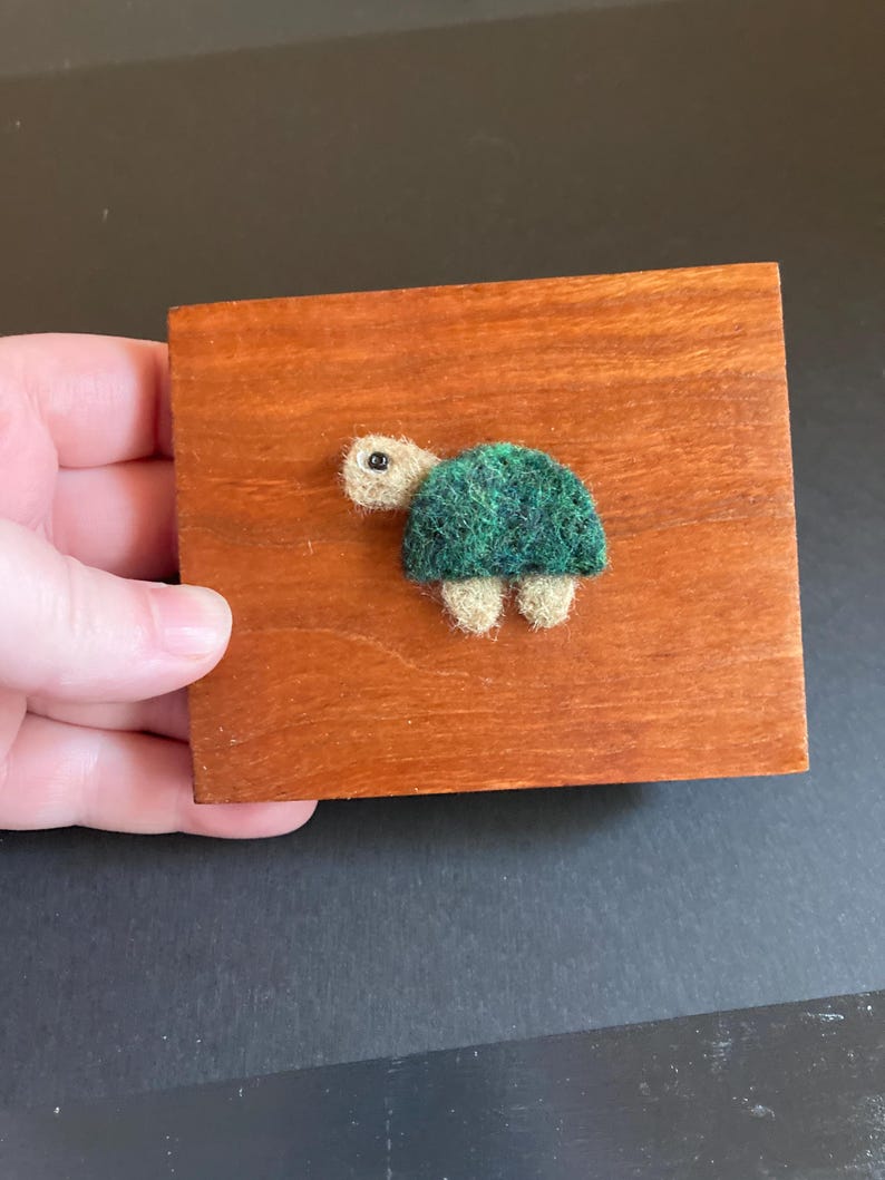 Needle Felted Turtle Wood Square, Turtle Lover Gift, Mini Tortoise ...