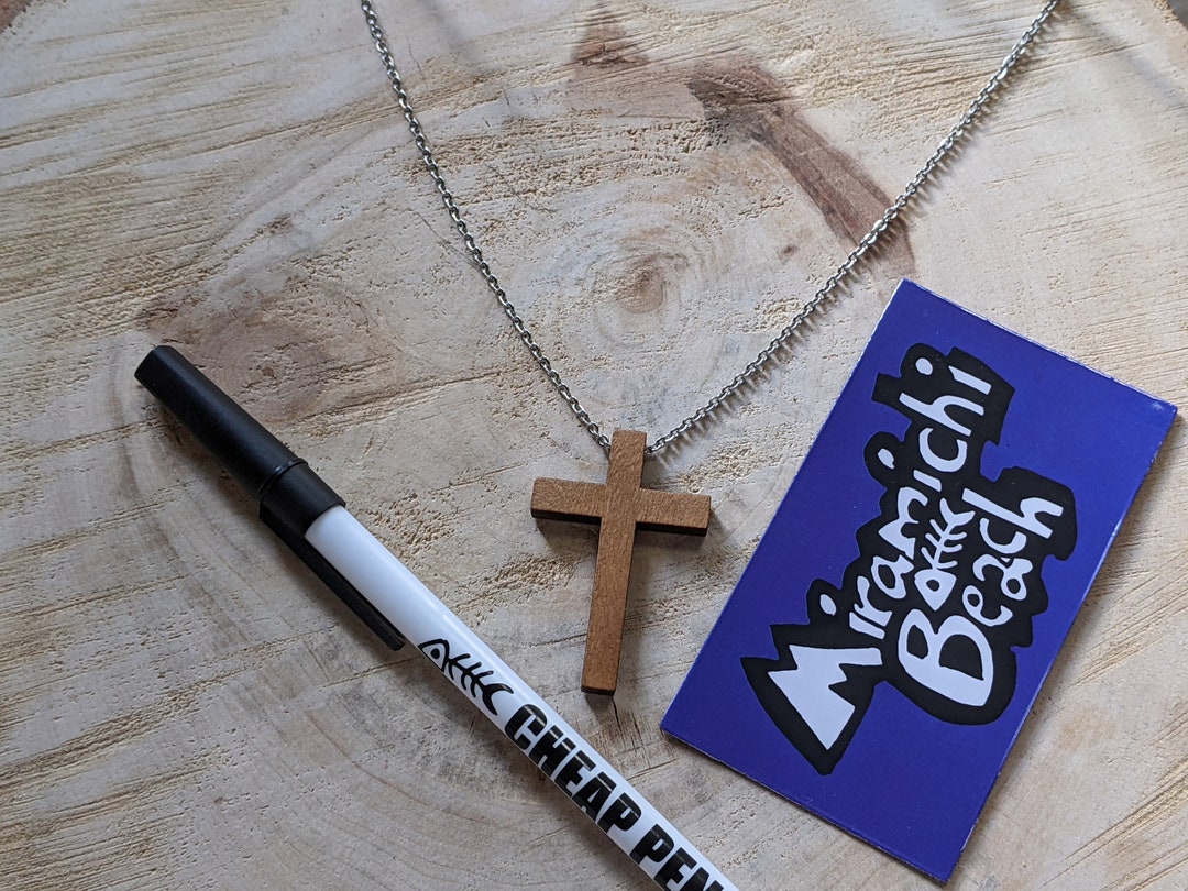 Wooden Cross Pendant Necklace Chain for Men or Women / 2mm Silver ...