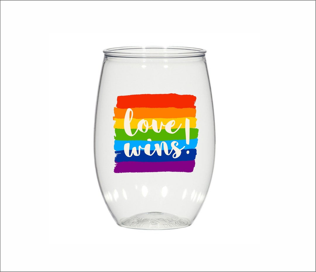 Love Wins, Pride 16oz Personalized Stemless Plastic Wine Glasses, LGBTQ ...