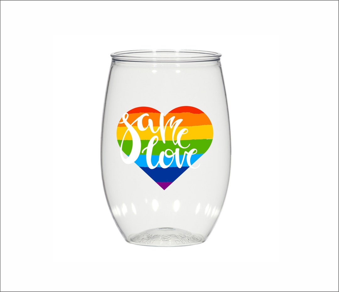 Same Love, Pride 16oz Personalized Stemless Plastic Wine Glasses, LGBTQ ...